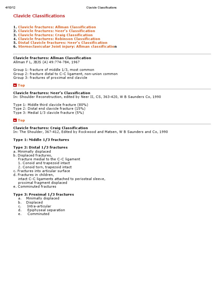 Clavicle Fracture Classifications Overview | PDF | Joint | Anatomical ...
