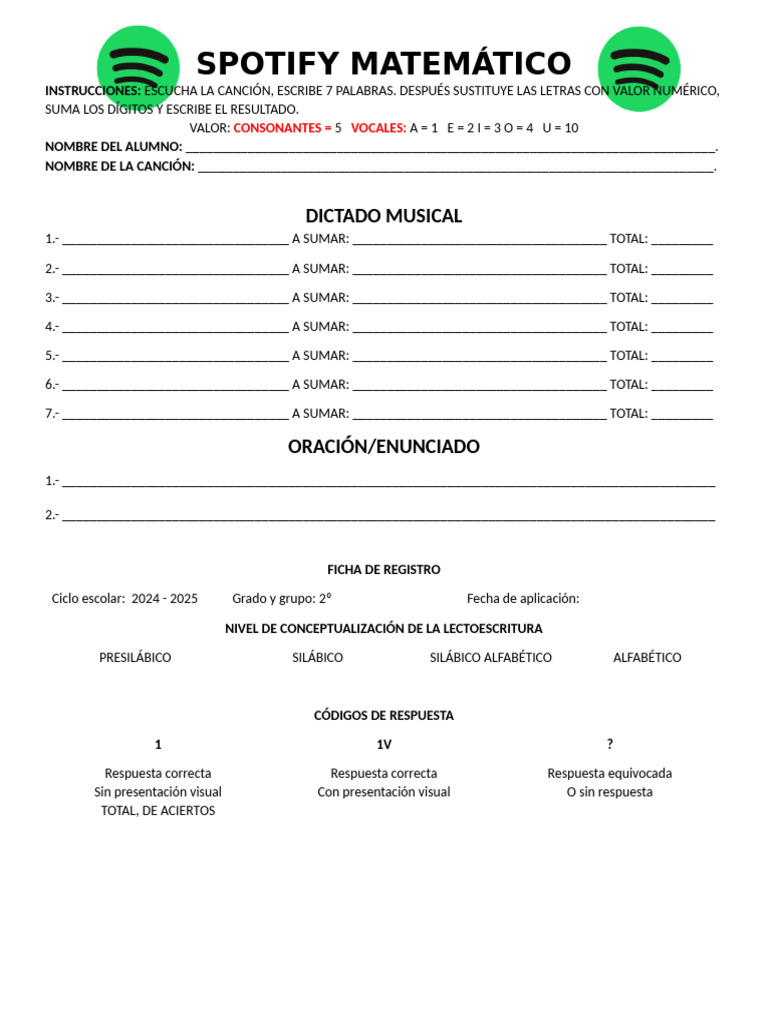 Actividad de Spotify Matemático | PDF