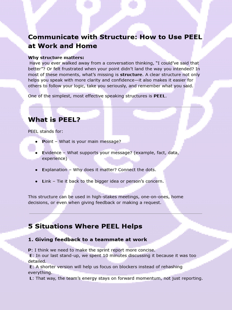 Communicate With Structure - How To Use PEEL at Work and Home | PDF
