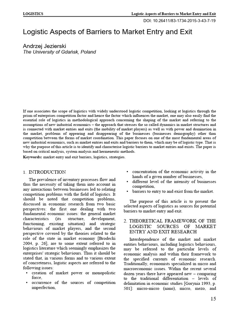 Logistic Aspects of Barriers To Market Entry and Exit | PDF | Market ...