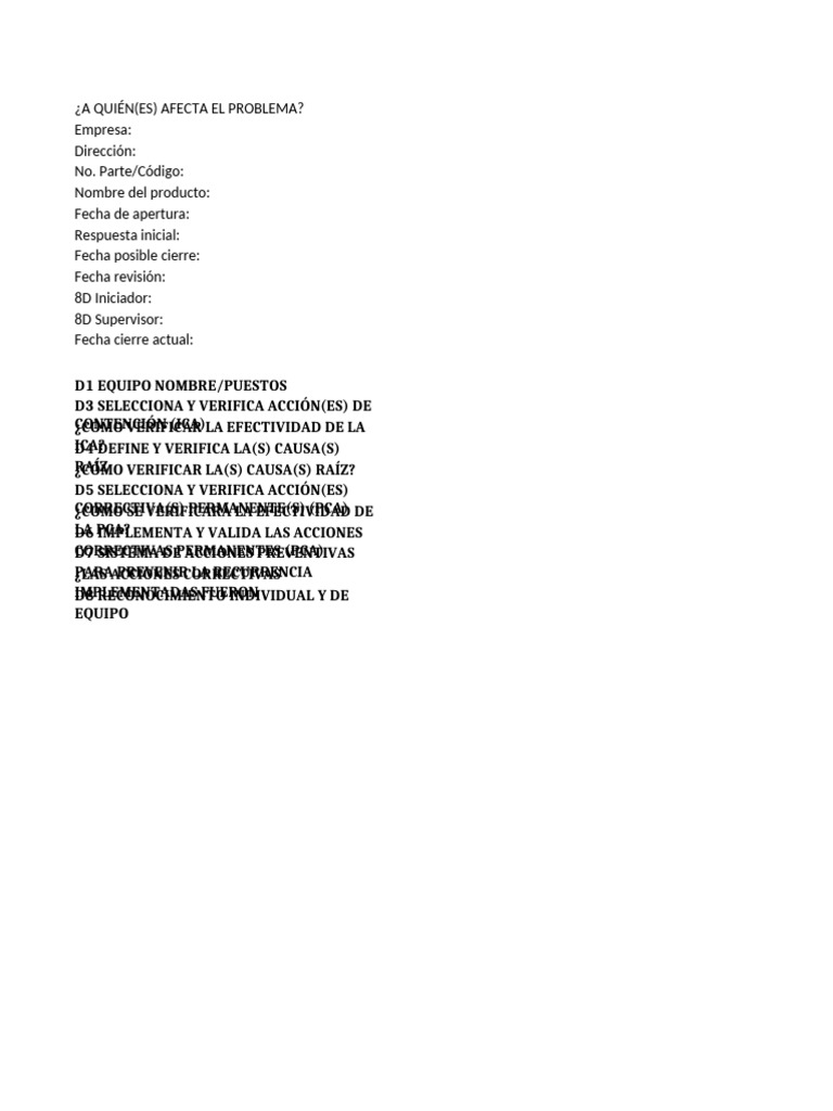 Formato 8D Detallado | PDF