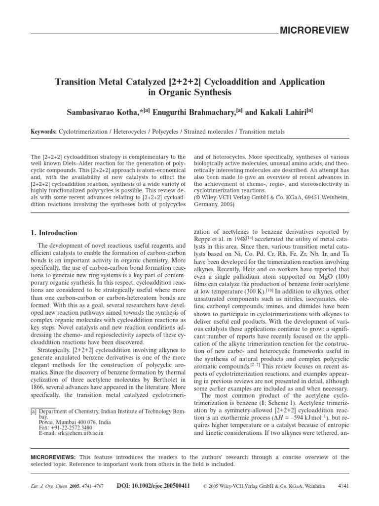 Synthesis of Acetylene via Cycloaddition | PDF | Chemical Reactions ...