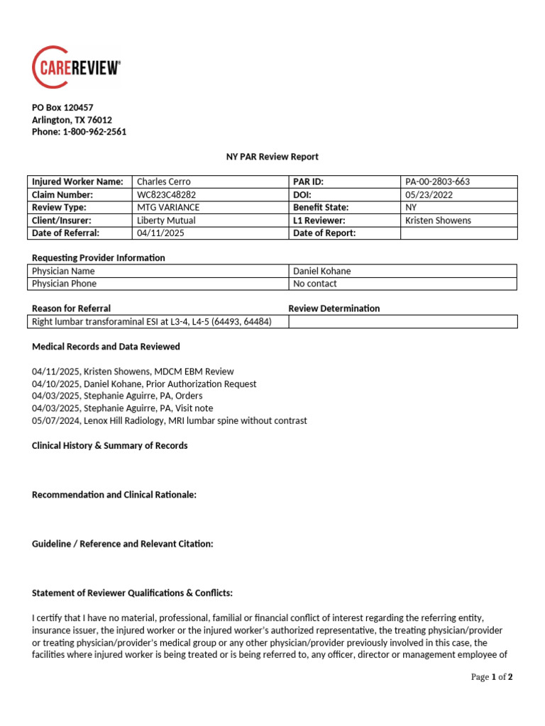 NY PAR Review for Charles Cerro | PDF | Physician | Health Sciences