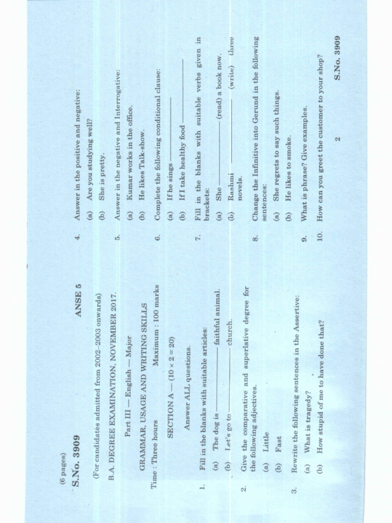Grammer & Usage & Writing Skills QP | PDF