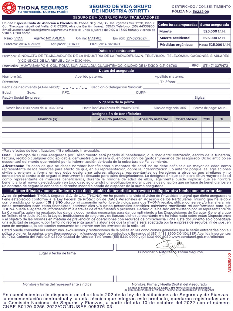 Certificado Seguro de INDUSTRIA y Asistencias Funerarias Thona 2024 Digital | PDF | Casa ...