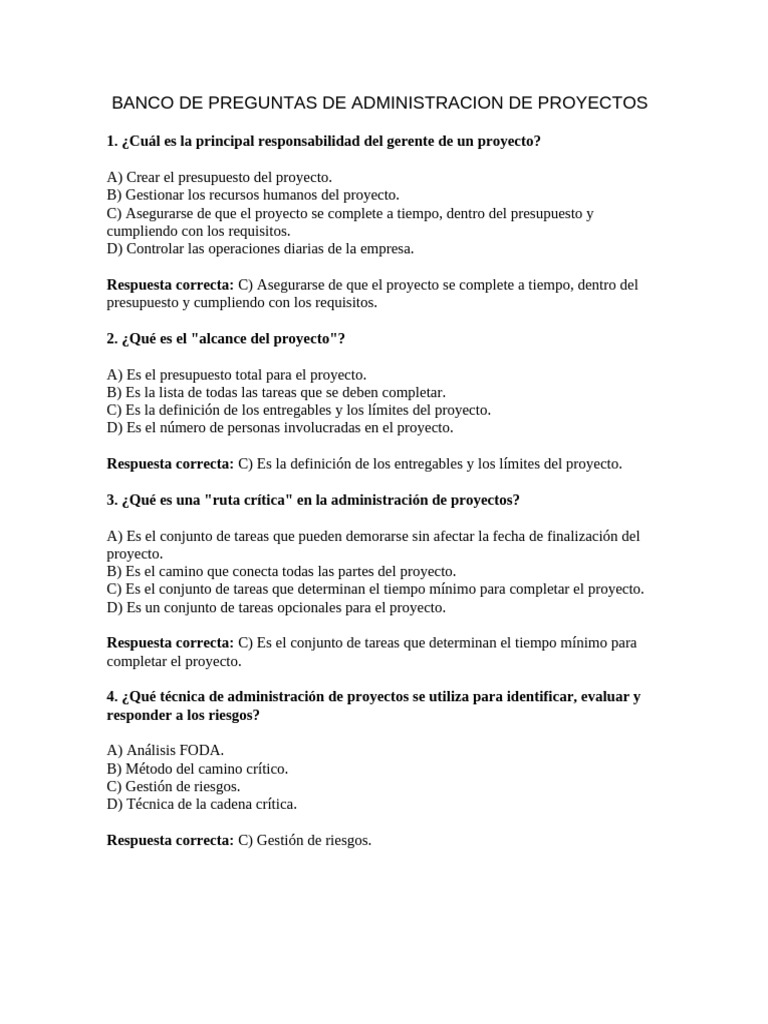 Banco de Preguntas de Administracion de Proyectos | PDF | Tasa interna de retorno | Interés