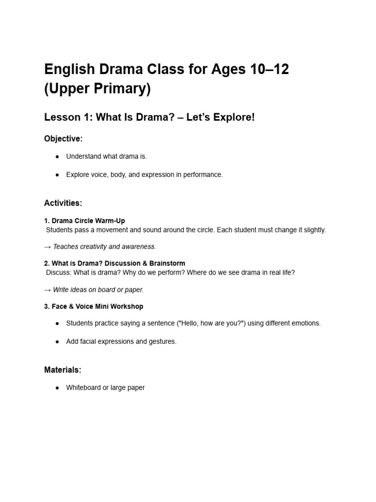 Drama Class Activities for Ages 10-12 | PDF | Improvisational Theatre