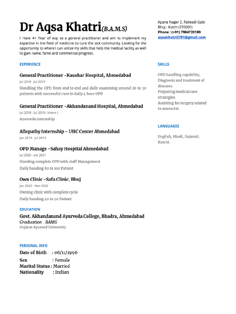 CV of DR Aqsa Khatri | PDF