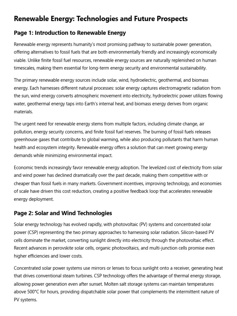 Renewable Energy - Technologies and Future Prospects | PDF | Renewable Energy | Solar Power