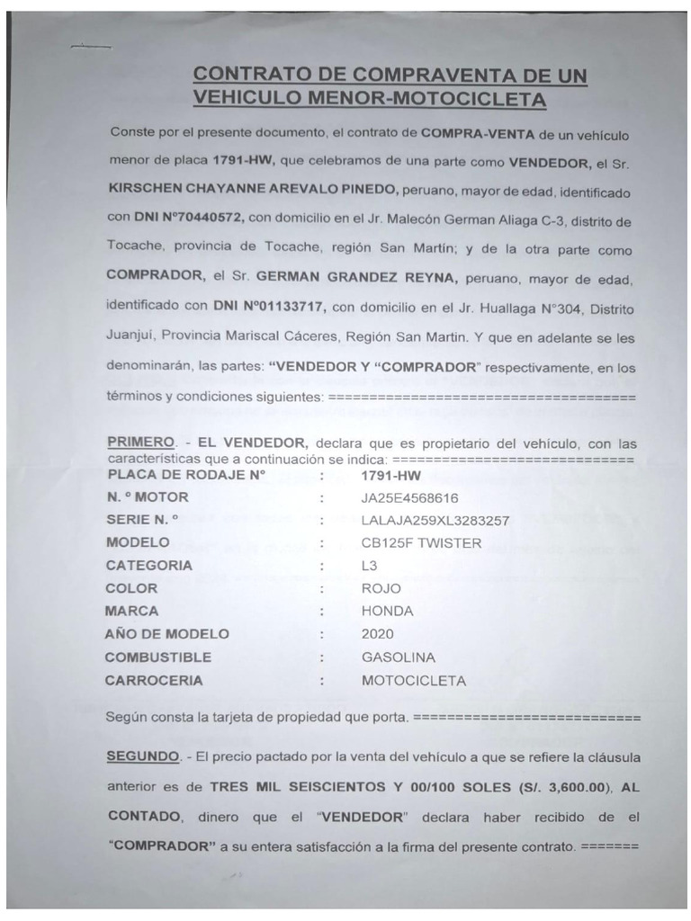 Contrato Moto Anexo Geseli y Diego | PDF
