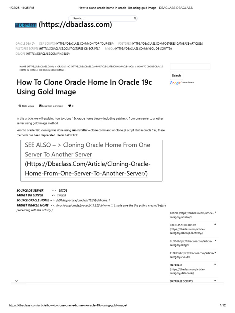 Clone Oracle Home 19c Using Gold Image | PDF | Computing | Data Management