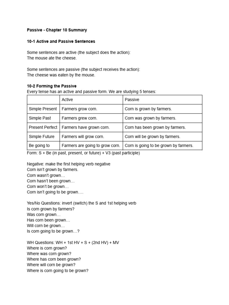 Passive - Chapter 10 Summary | PDF | Verb | Adjective