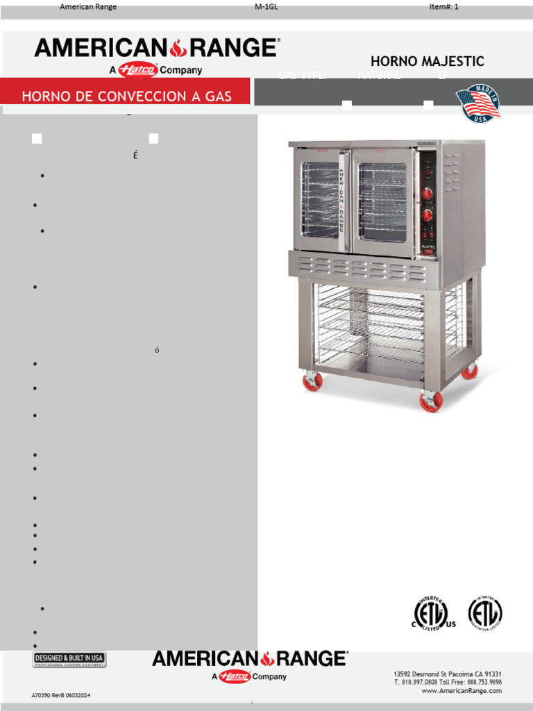 Ficha Tecnica Horno Majestic-American Range | PDF | Vehículo de motor ...