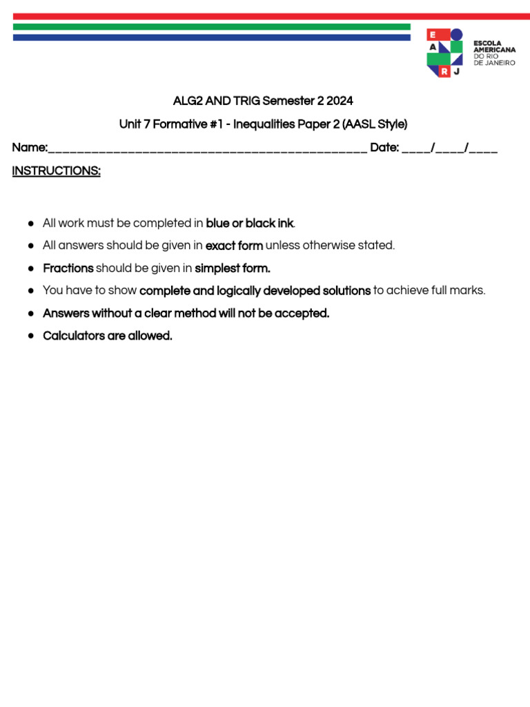 Myp5 Unit 7 Formative #1 p2 | PDF | Mathematics | Information