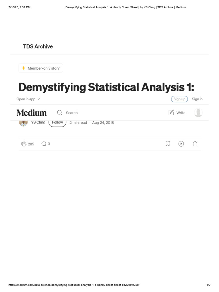 Demystifying Statistical Analysis 1 - A Handy Cheat Sheet - by YS CHNG ...
