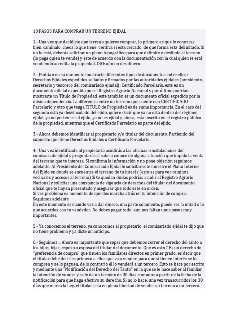 Pasos para Comprar Terreno Ejidal | PDF