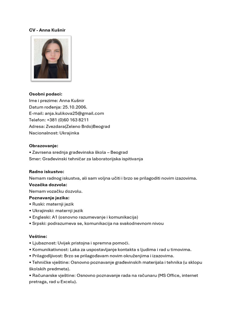 CV - Anna Kušnir | PDF