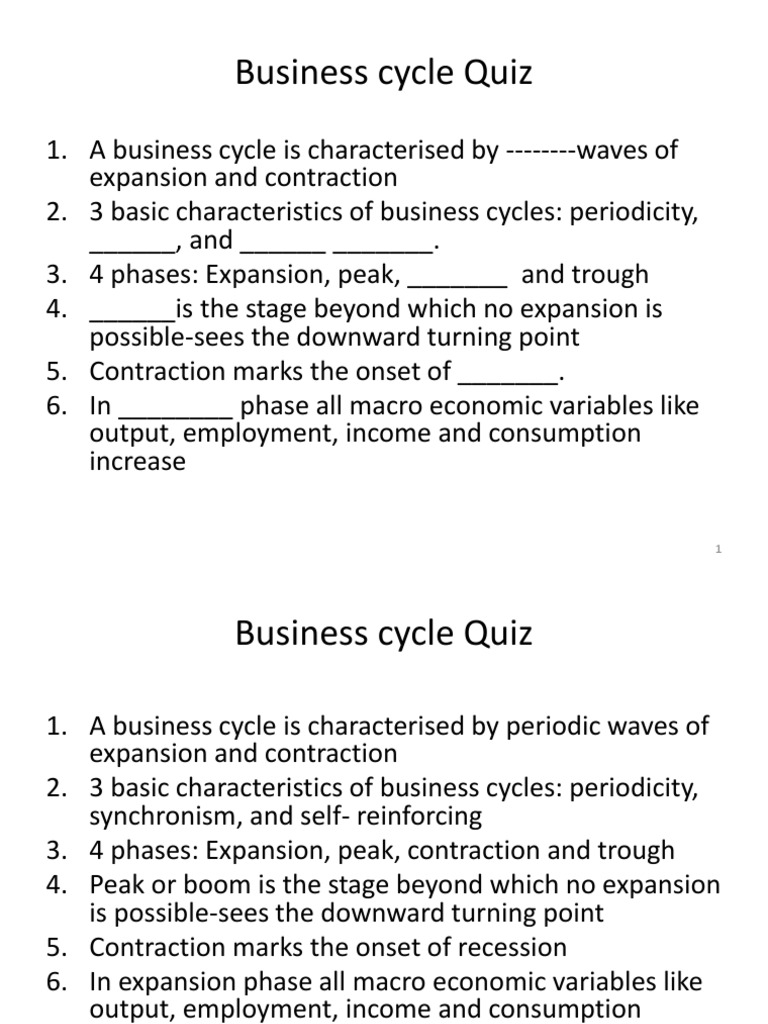 Business Cycle Quiz and Characteristics | PDF | Business Cycle | Recession