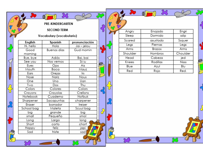 Pre-Kindergarten Vocabulary | PDF