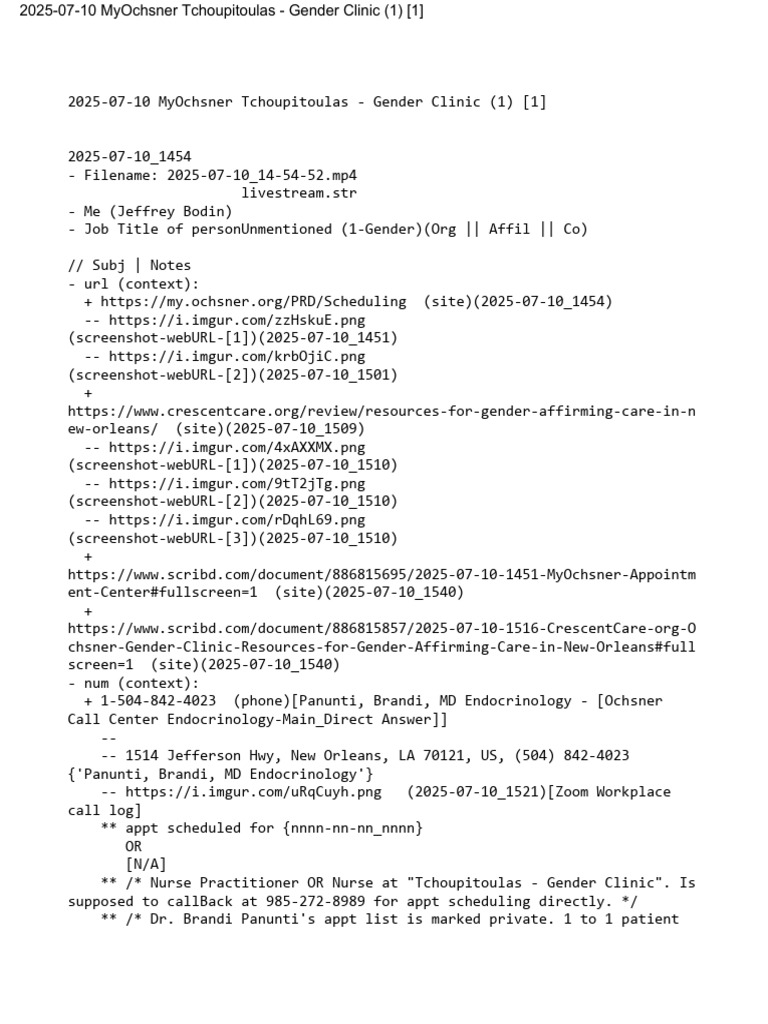 Ochsner Tchoupitoulas Gender Clinic | PDF | Nursing | Public Services
