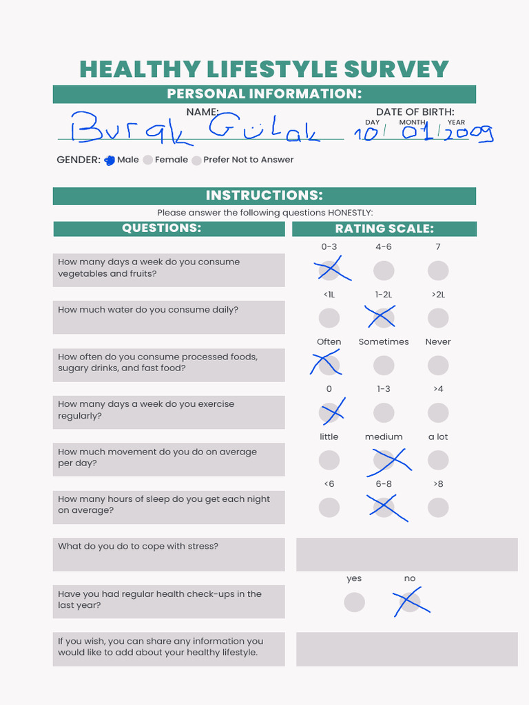 Healthy Lifestyle Questionnaire | PDF