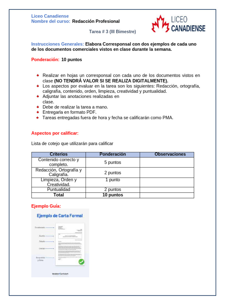 Tarea #3 Bimestre III Elabora Corresponsal Con Dos Ejemplos de Cada Uno de Los Documentos ...