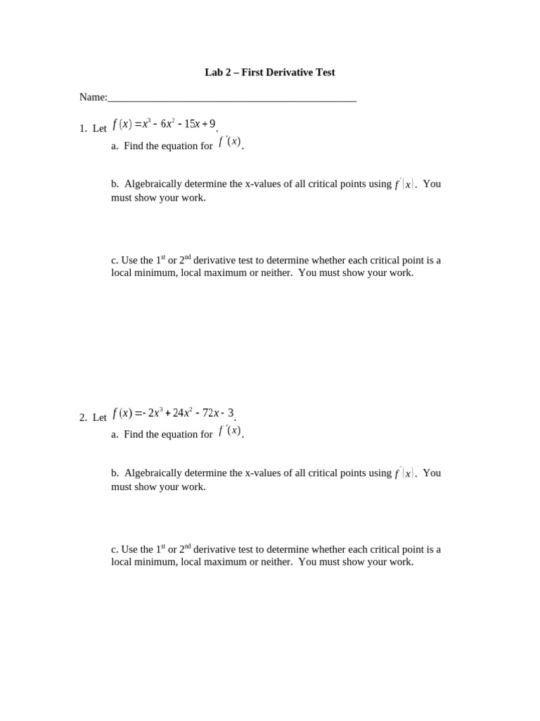 Lab 2 - 1st Derivative Test | PDF