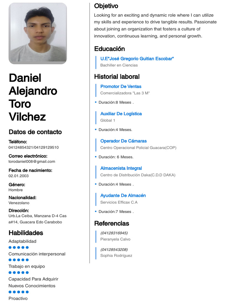 Daniel Alejandro Toro Vilchez - Resume - 330 | PDF