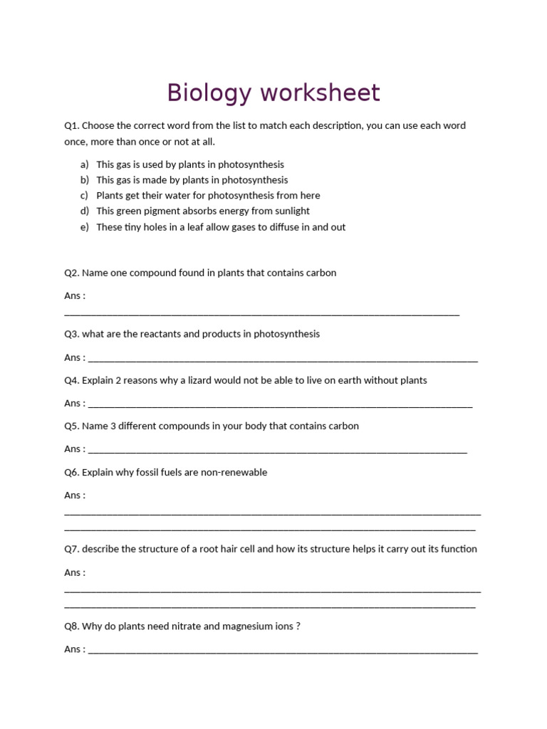 Prisha Bio Worksheet | PDF