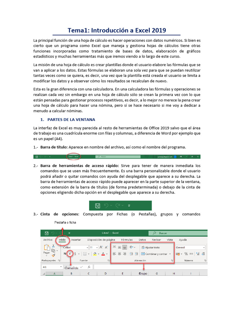 Interfaz de Excel 2019: Guía Básica | PDF | Hoja de cálculo | Microsoft ...