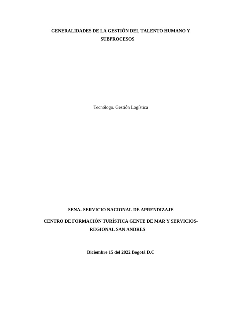1 Generalidades de La Gestión Del Talento Humano y Subprocesos | PDF | Gestión de recursos ...