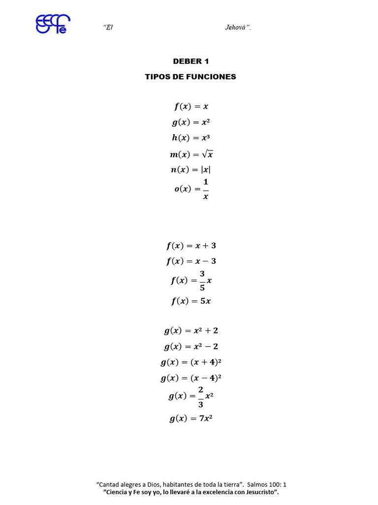 Deber 1 - Funciones | PDF | Álgebra | Números