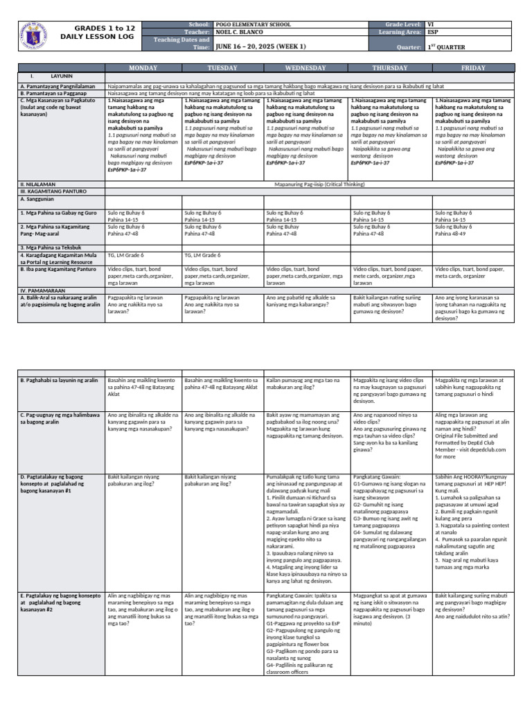 DLL - Esp 6 - Q1 - W1 | PDF