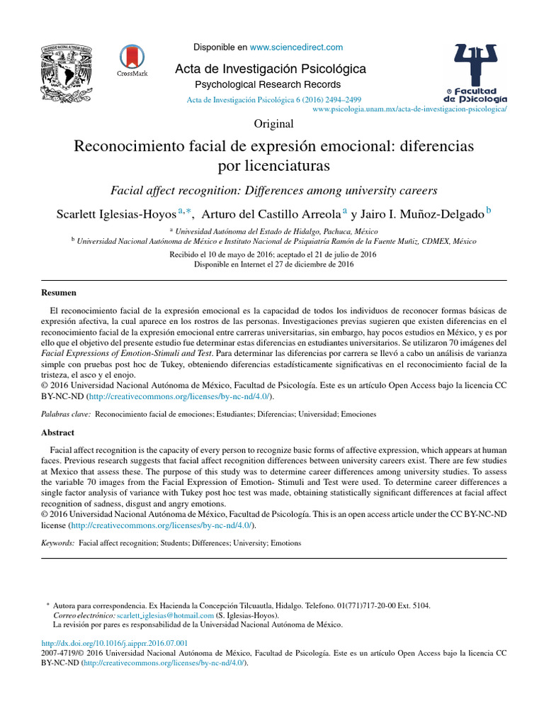 Reconocimiento Facial de Expresi N Emocional Dif 2016 Acta de Investigaci N | PDF | Las ...