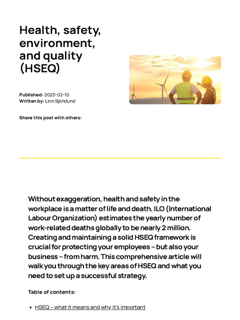 Health, Safety, Environment, and Quality (HSEQ) | PDF | Occupational ...