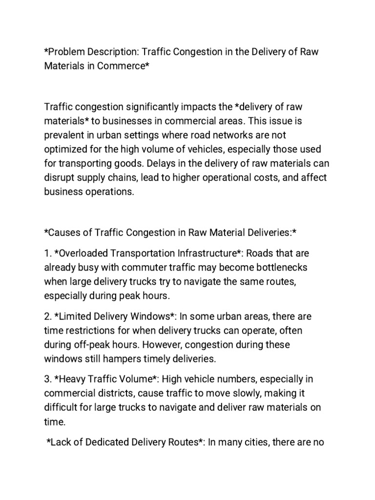 Solutions for Raw Material Delivery Congestion | PDF | Traffic ...