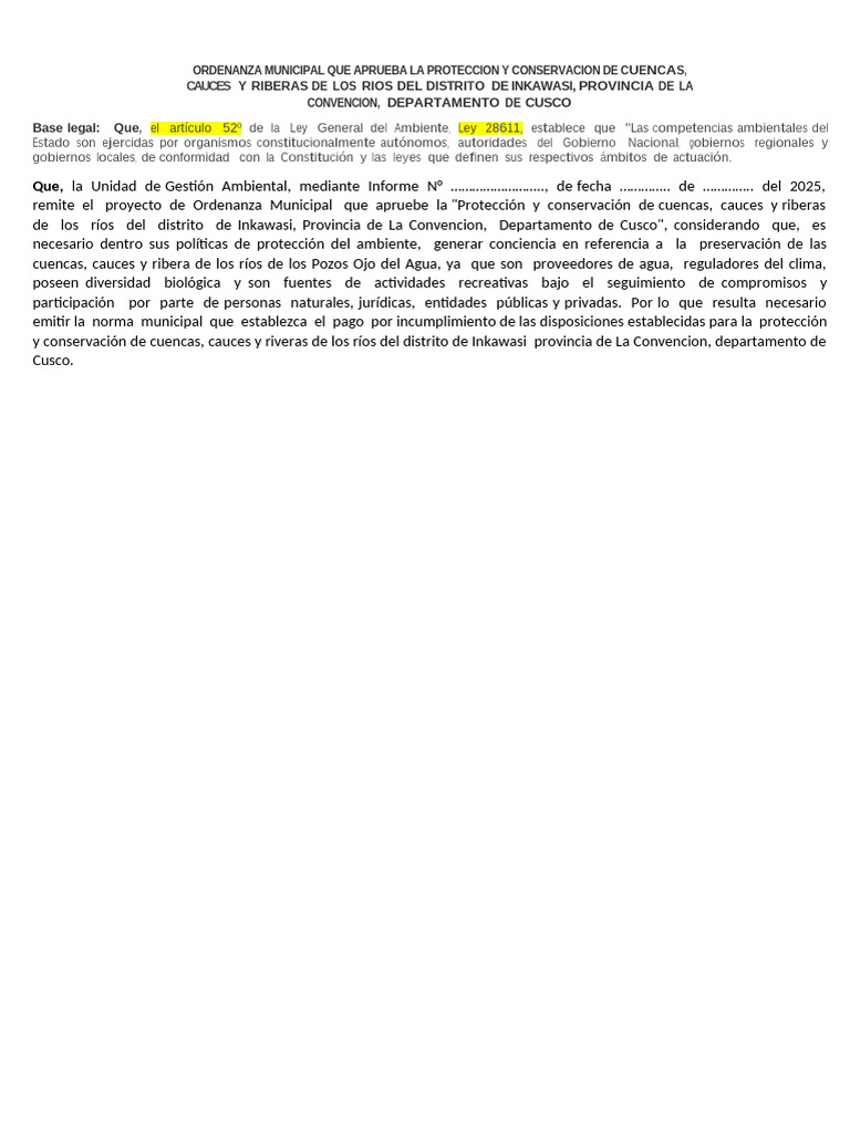 Base Legal de La Ordenanza | PDF