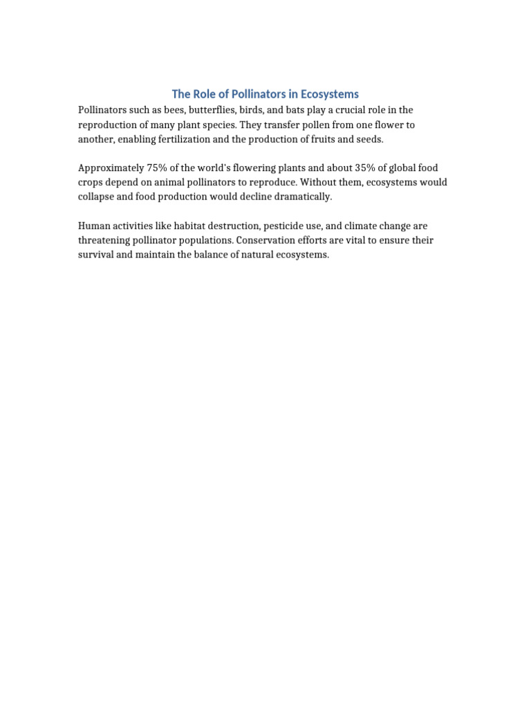 Pollinators in Ecosystems | PDF