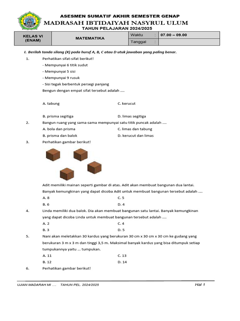 Naskah Soal Asas 2025 - Matematika | PDF