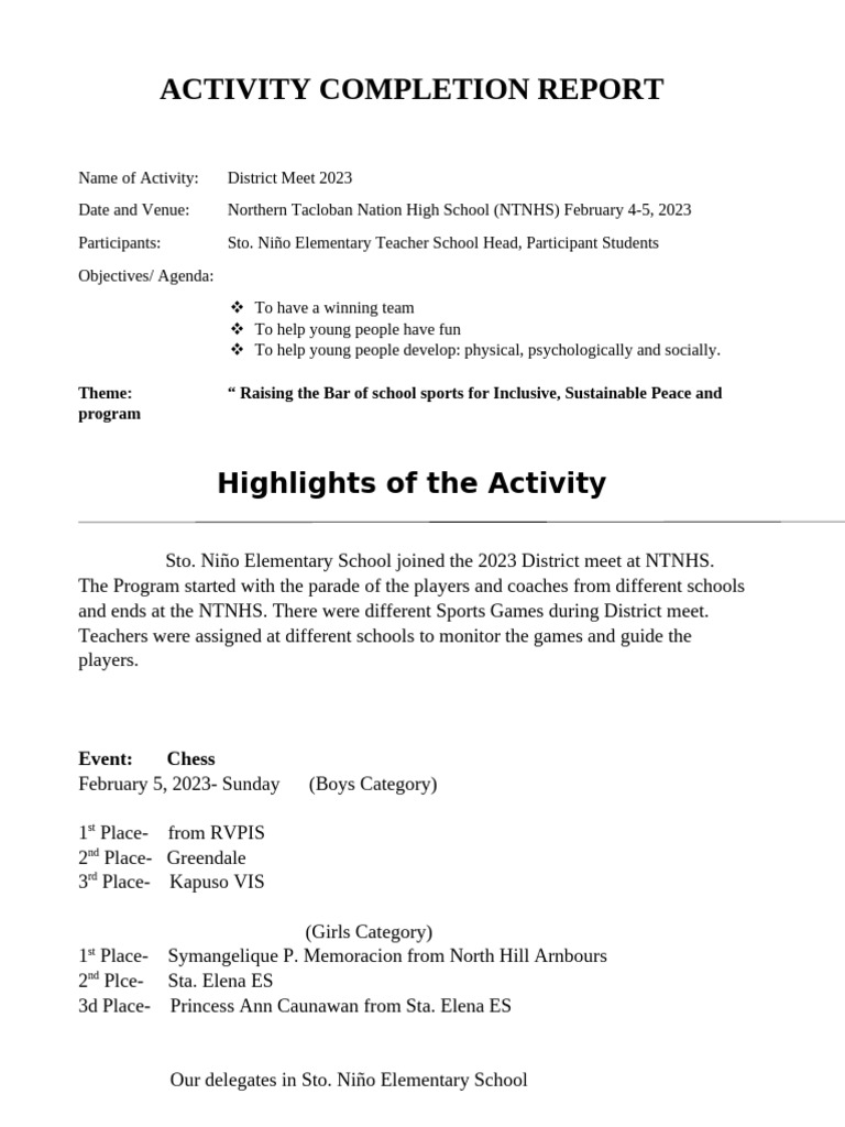 District Meet 2023 Activity Report | PDF