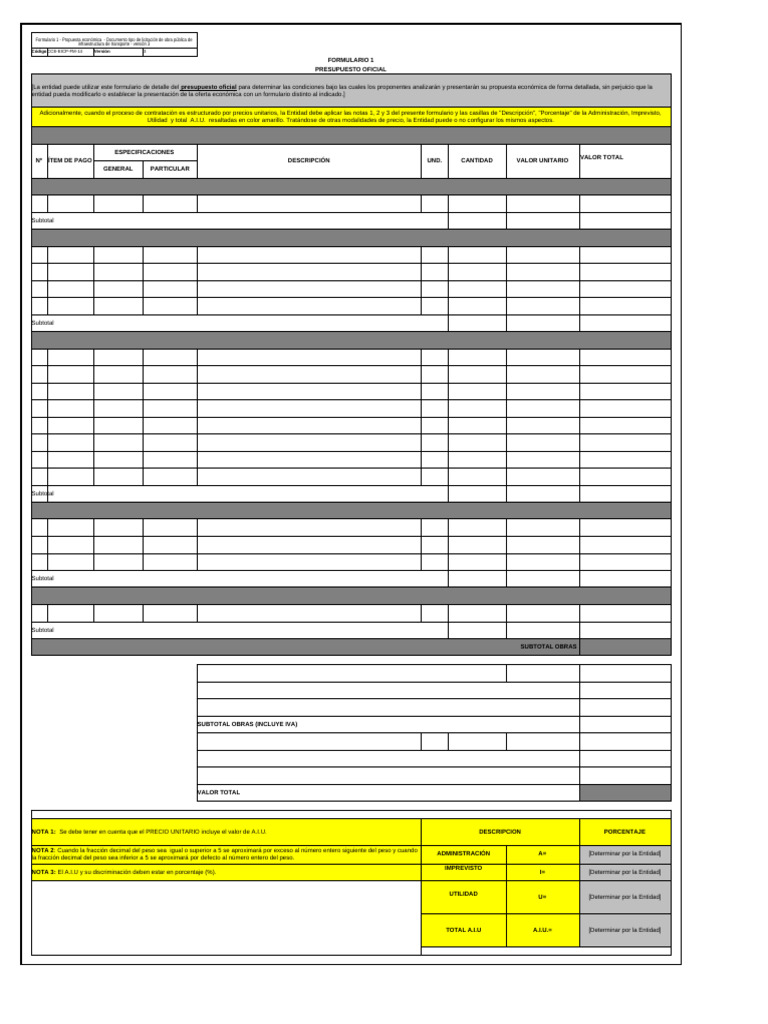Formulario 1 - Formulario de Presupuesto Oficial CCE-EICP-FM-14 ...