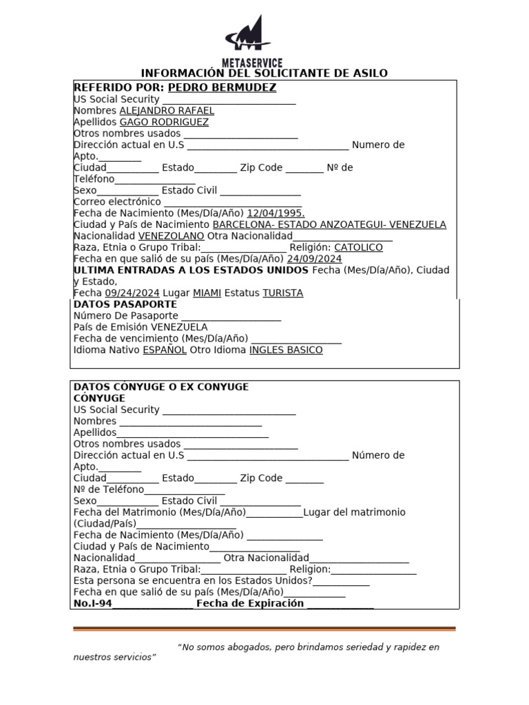Planilla Datos Asilo | PDF | Venezuela