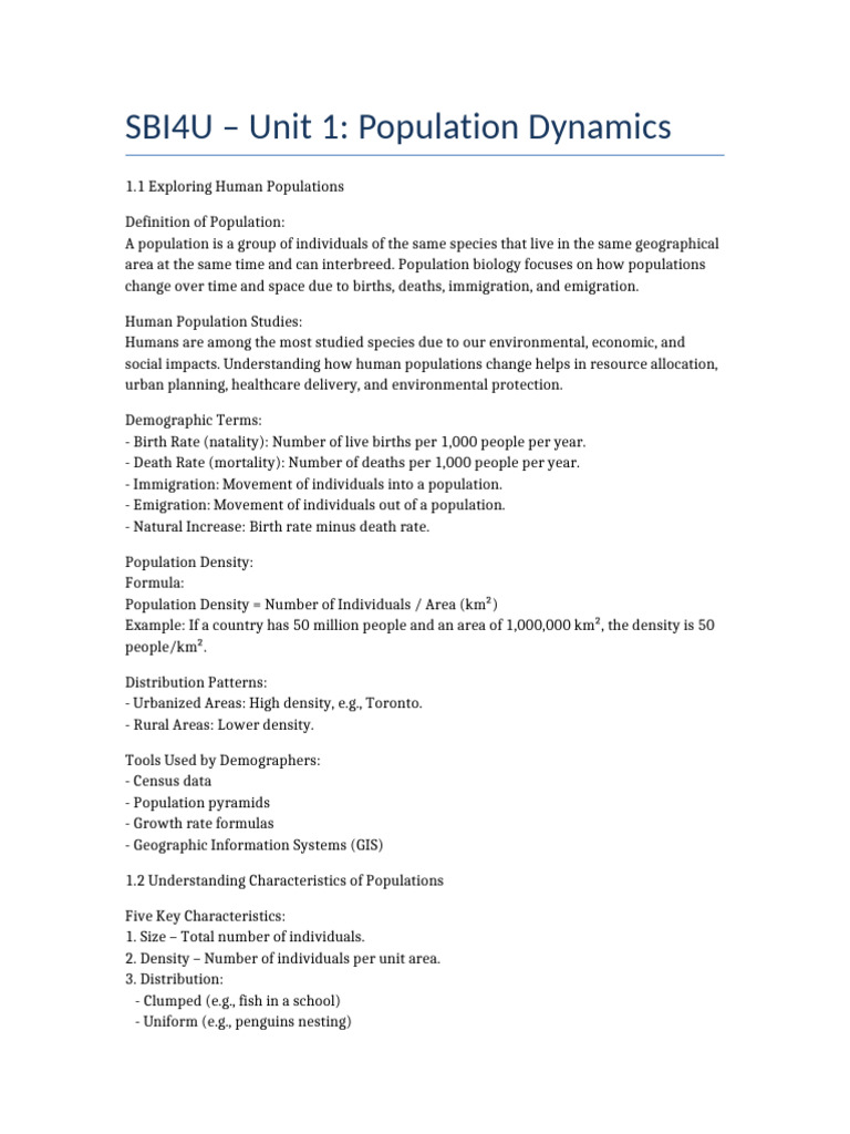 SBI4U Unit1 Population Dynamics | PDF | Logistic Function | Demography