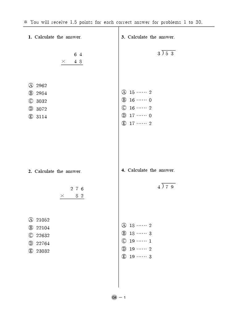 Grade 4 Math Problem Set | PDF