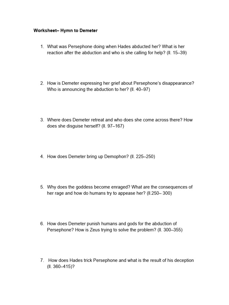 Worksheet Hymn+to+Demeter | PDF