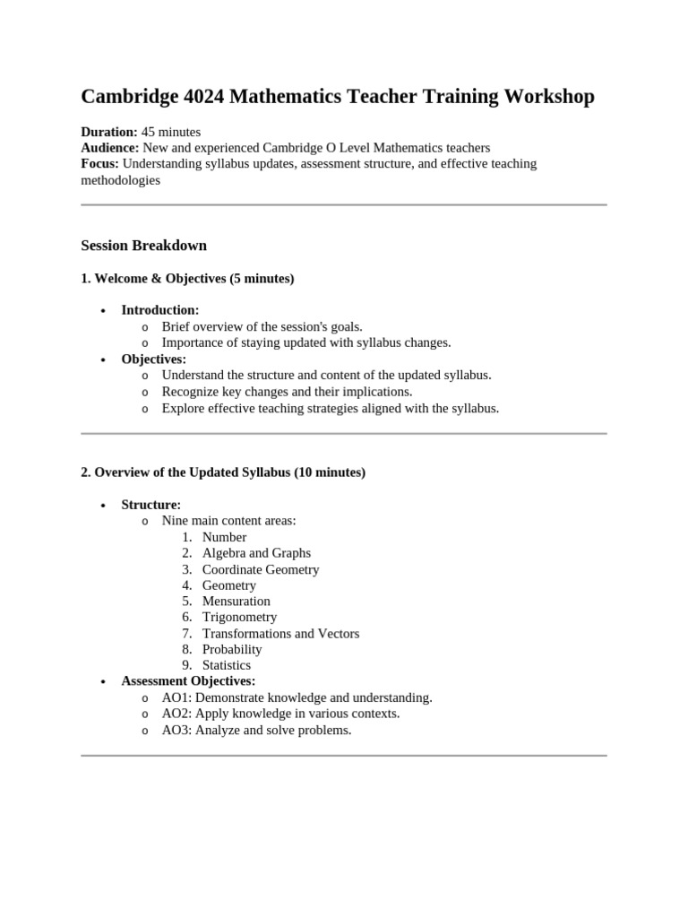 Cambridge 4024 Mathematics Teacher Training Workshop | PDF | Mathematics | Geometry