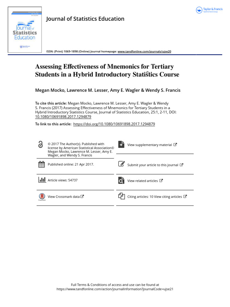 Mnemonics in Hybrid Statistics Courses | PDF | Mnemonic | Memory