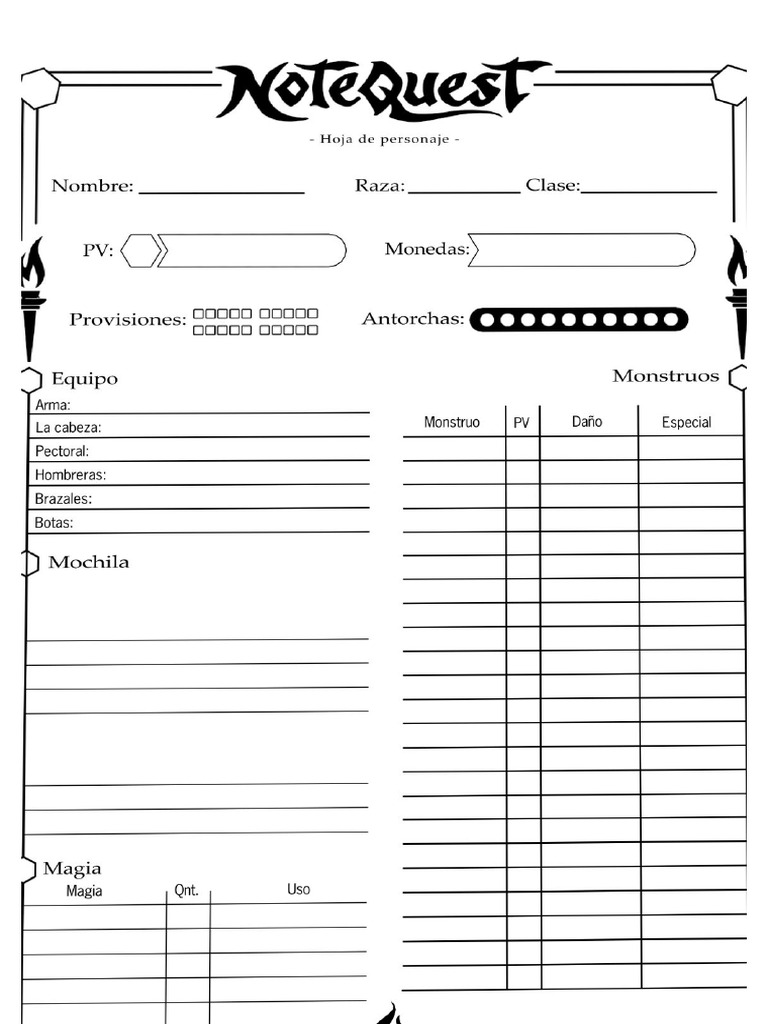 Ficha Personaje Notequest | PDF