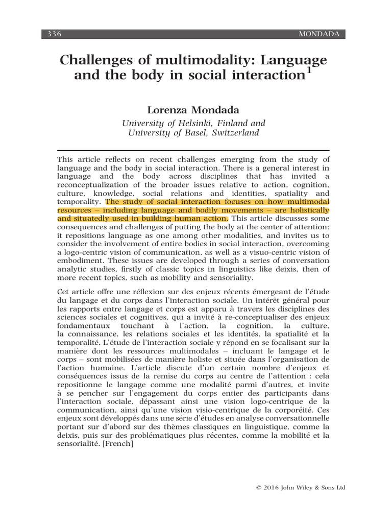 Multimodality in Social Interaction Studies | PDF | Linguistics ...