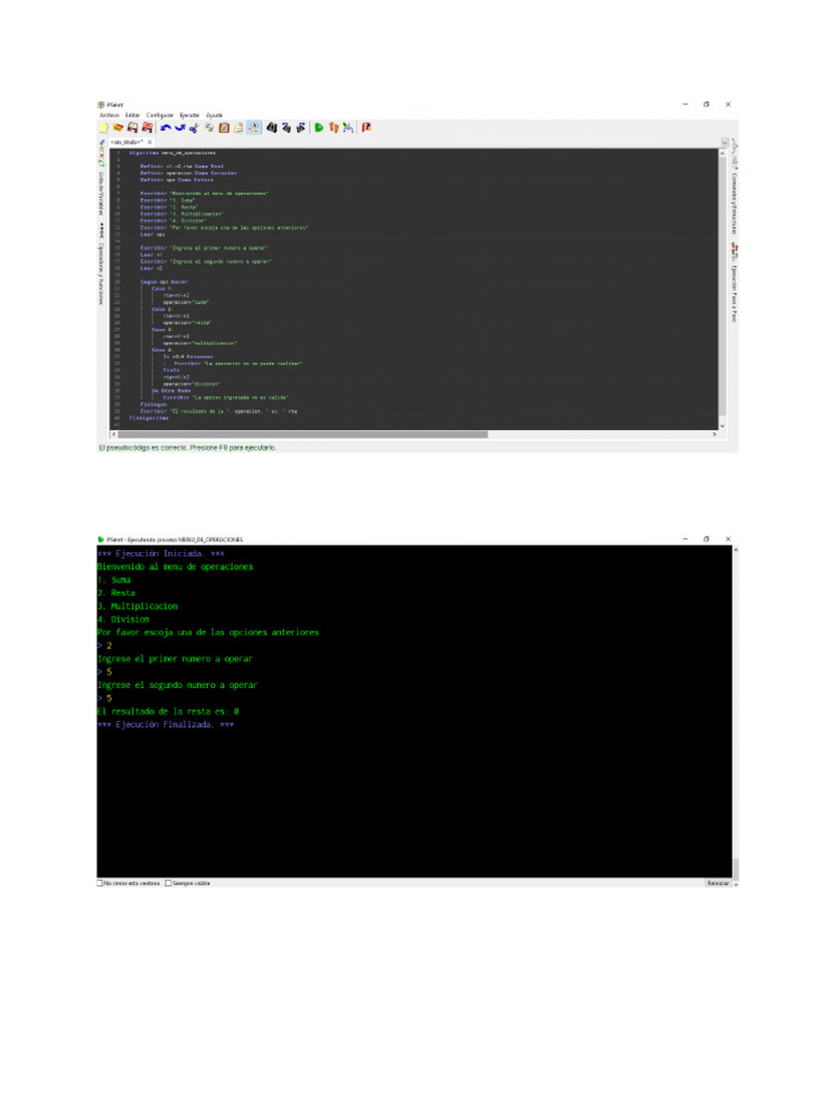 Menu de Operaciones en Pseint, Programacion Basica | PDF
